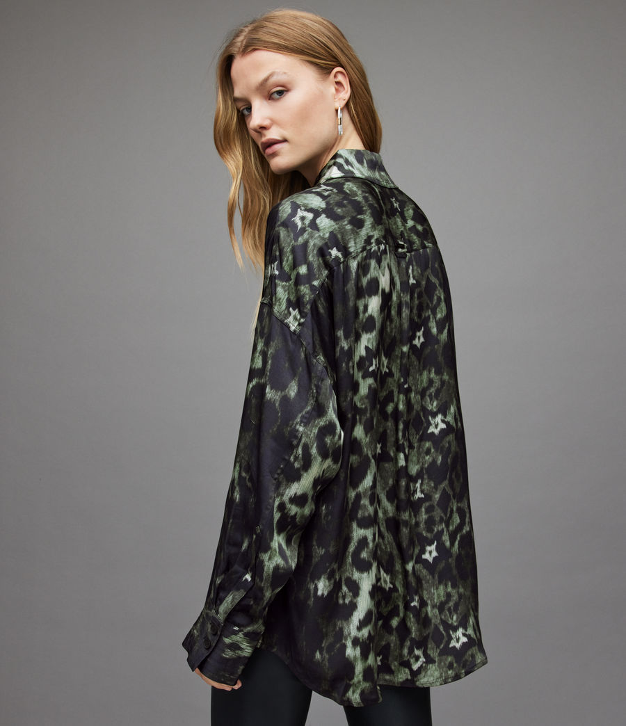 ALLSAINTS 台灣官方網站 | INEZ CELIA 印花長袖襯衫MOSS GREEN